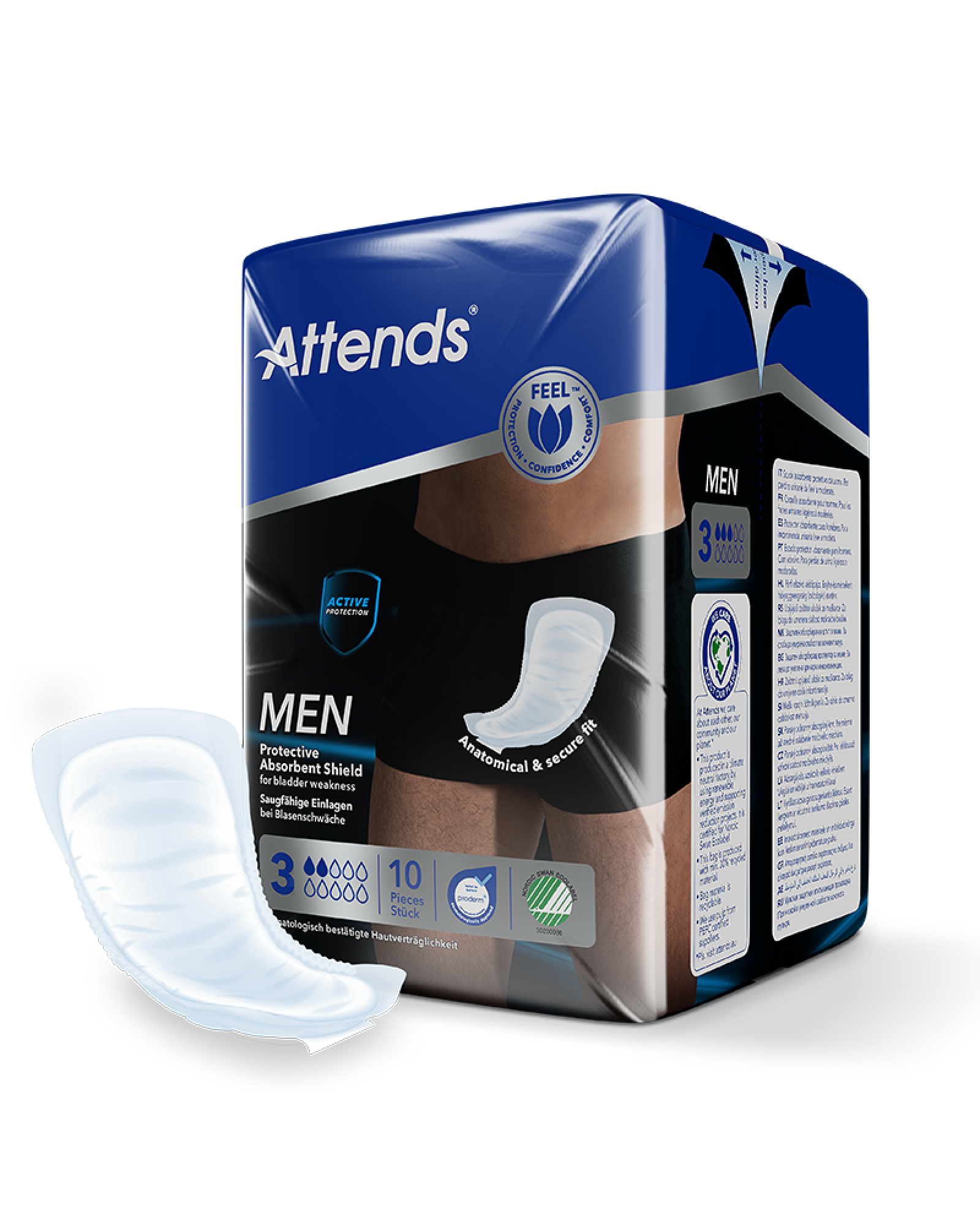 Attends Men Protective Absorbent Shield 3 innlegg 10 stk - Apotek 1