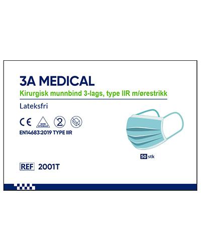 3A Medical kirurgisk munnbind type IIR m/ørestrikk 50stk - Apotek 1