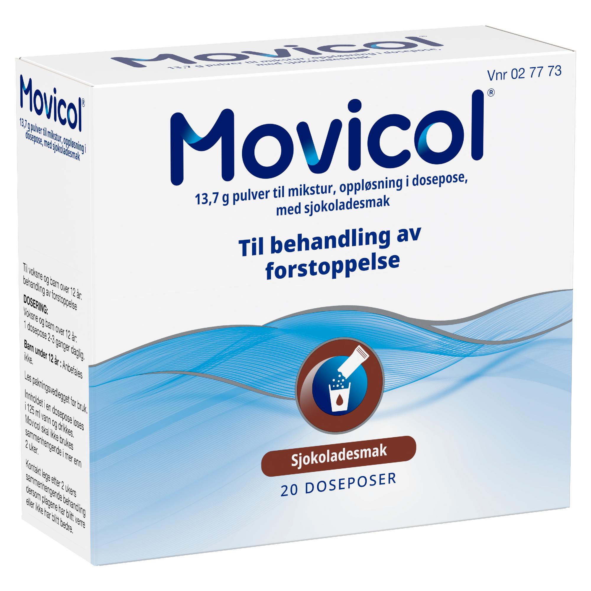 Movicol pulver til mikstur doseposer sjokolade 20 stk - Apotek 1