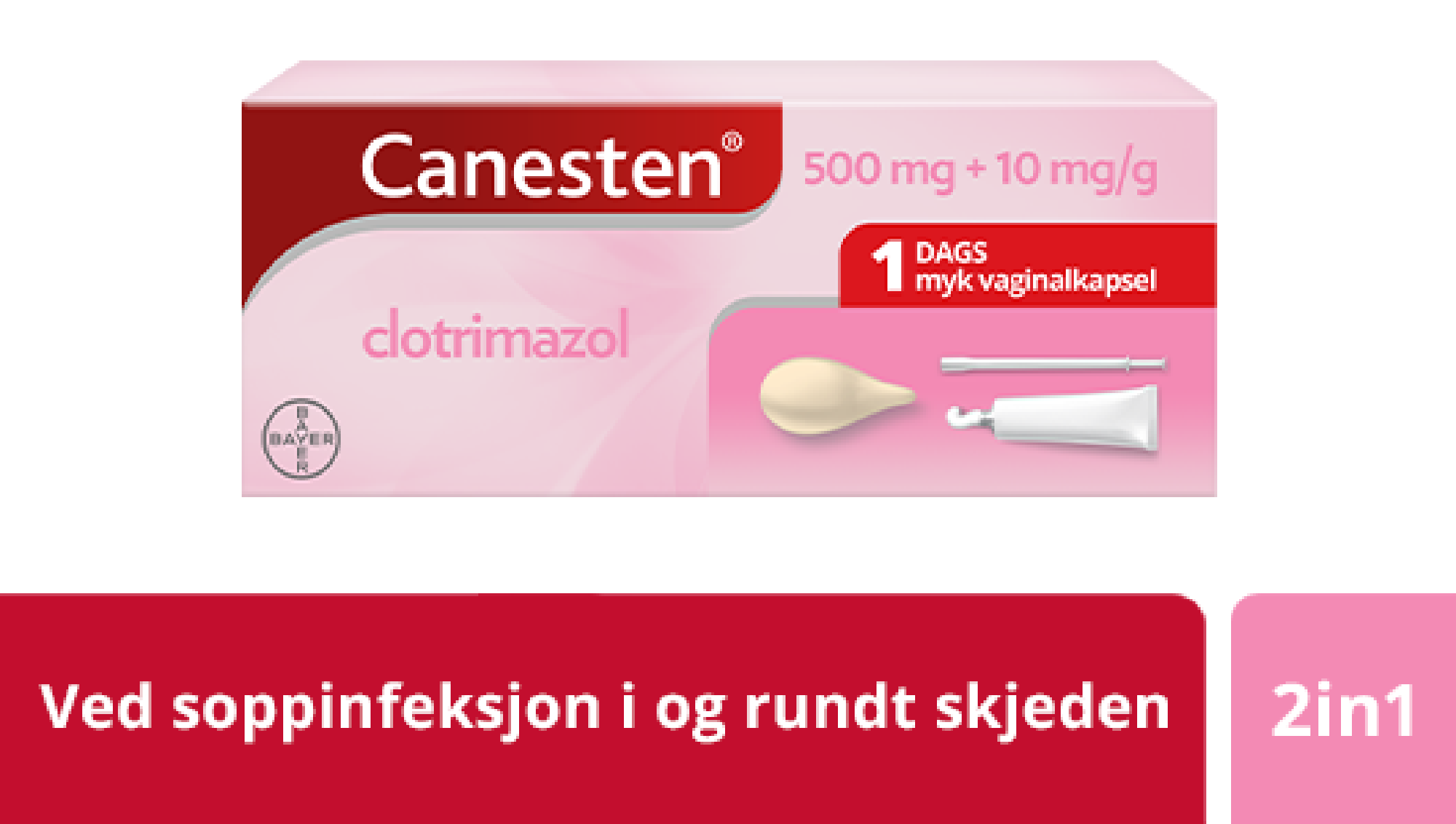 Canesten 500 mg myk vaginalkapsel og 10 mg/g krem 1stk+20g - Apotek 1