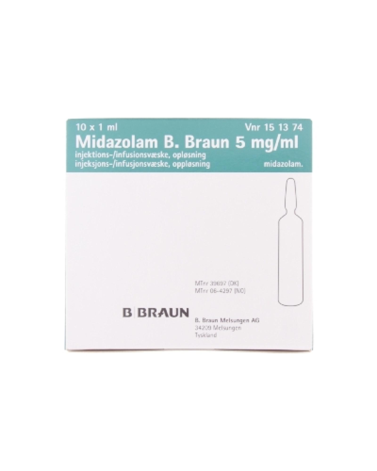 Midazolam B.Braun 5 mg/ml injeksjons-/infusjonsvæske, oppløsning ...
