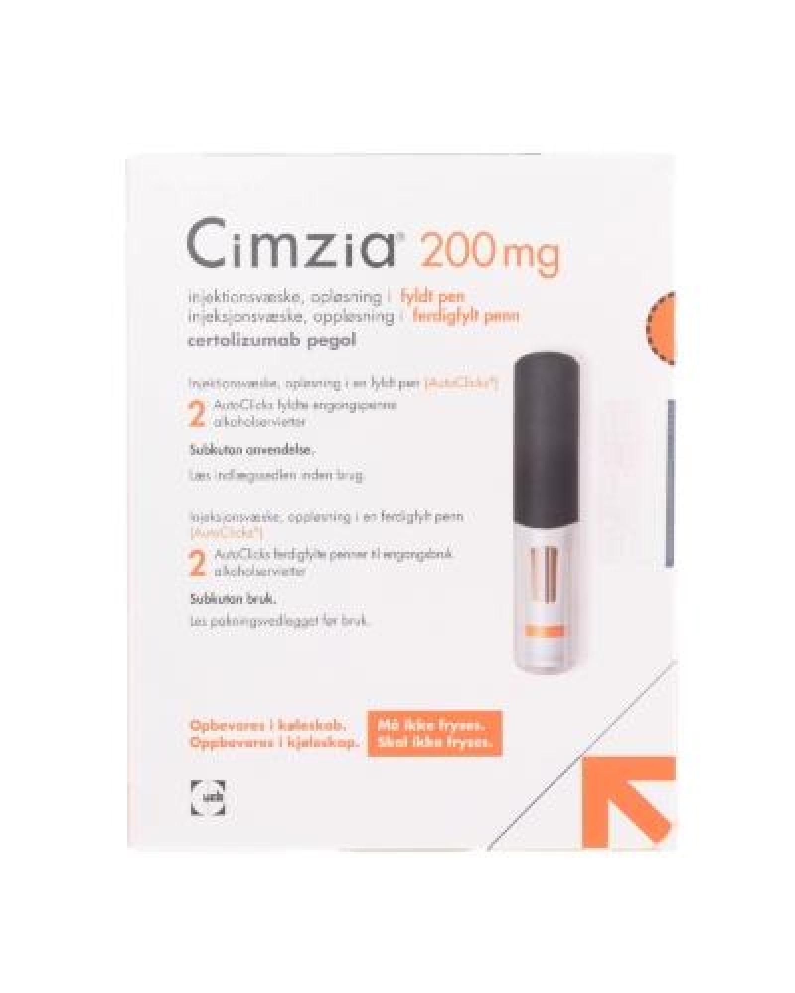 Cimzia 200 mg injeksjonsvæske, oppløsning i ferdigfylt penn 2x1 ml ...