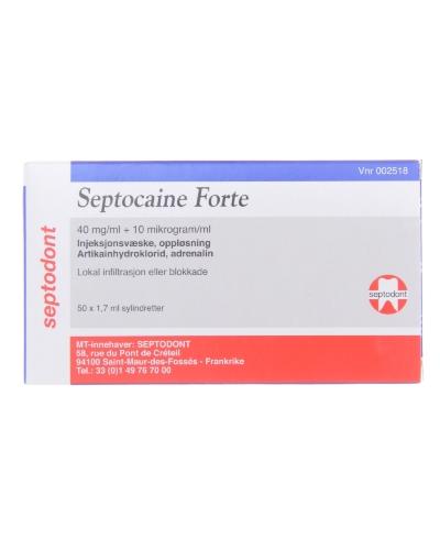 Septocaine Forte 40 mg/ml+10 mikrog/ml injeksjonsvæske, oppløsning ...