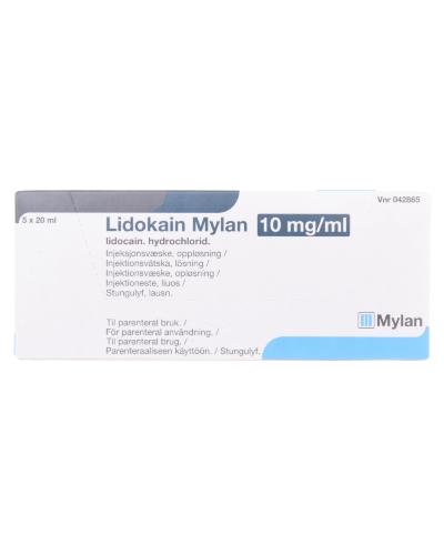 Lidokain Mylan Injeksjonsvæske, oppløsning 10 mg/ml 5x20 ml - Apotek 1