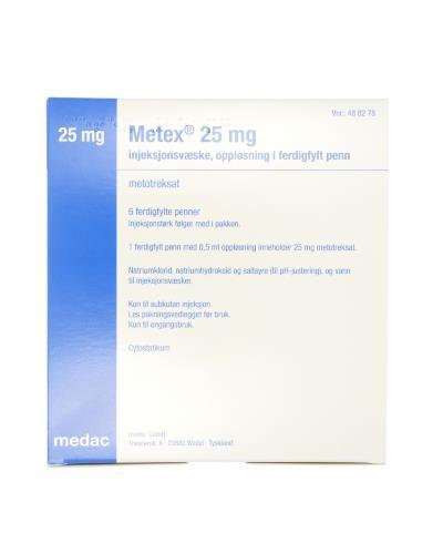 Metex Injeksjonsvæske, oppløsning i ferdigfylt penn 25 mg 6x0,5 ml ...