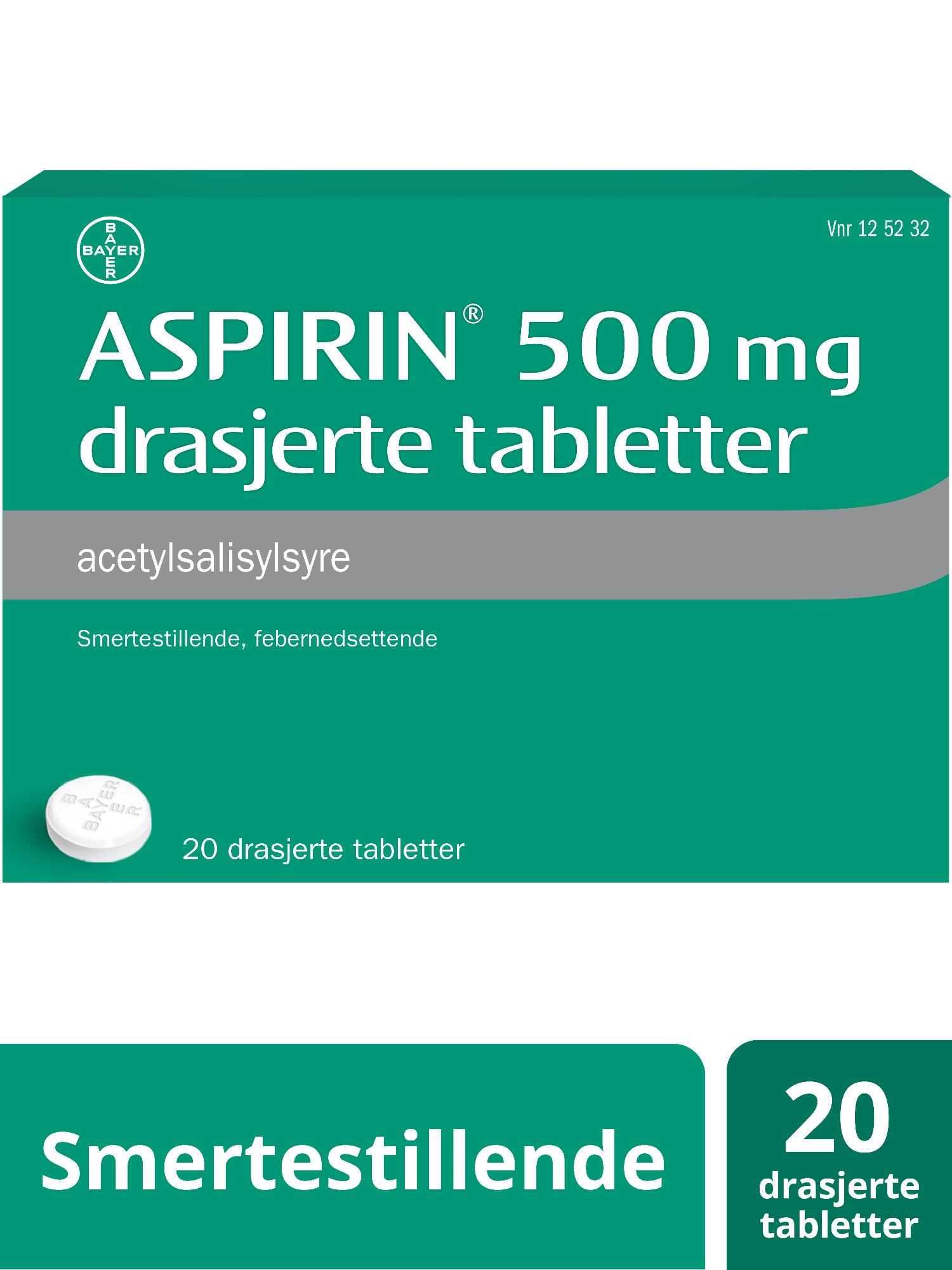 Aspirin 500 mg drasjerte tabletter 20stk - Apotek 1