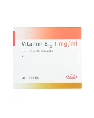 Vitamin B12 Injeksjonsvæske, oppløsning 1 mg/ml 5x1 ml - Apotek 1