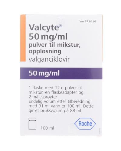 Valcyte 50 mg/ml pulver til mikstur, oppløsning 100 ml - Apotek 1