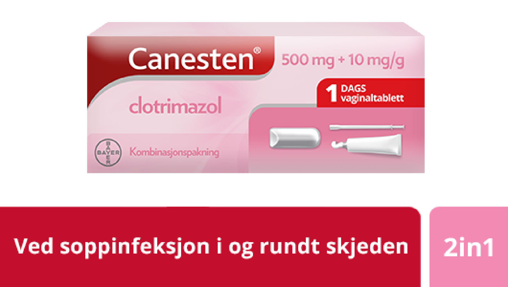 Canesten 500 mg vaginaltablett og 10 mg/g krem 1stk+20g - Apotek 1