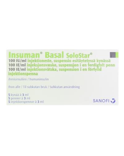 Insuman Basal Injeksjonsvæske, suspensjon 100 IE/ml 5x3 ml - Apotek 1