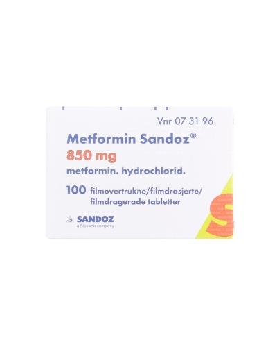 Metformin Sandoz 850 mg filmdrasjerte tabletter 100 stk - Apotek 1