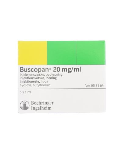Buscopan Injeksjonsvæske, oppløsning 20 mg/ml 5x1 ml - Apotek 1