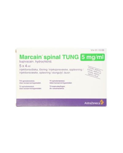 Marcain Spinal Tung Injeksjonsvæske, oppløsning 5 mg/ml 5x4 ml - Apotek 1