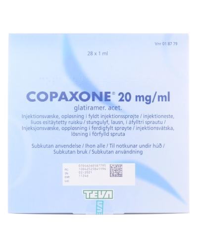 Copaxone Injeksjonsvæske, oppløsning i ferdigfylt sprøyte 20 mg/ml 28x1 ...