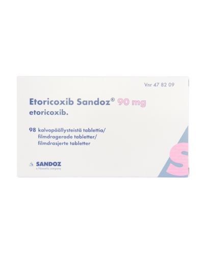 Etoricoxib Sandoz 90 mg filmdrasjerte tabletter 98 stk - Apotek 1
