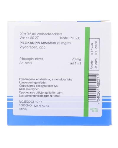 Pilokarpin Minims Øyedråper, oppløsning 20 mg/ml 20x0,5 ml - Apotek 1