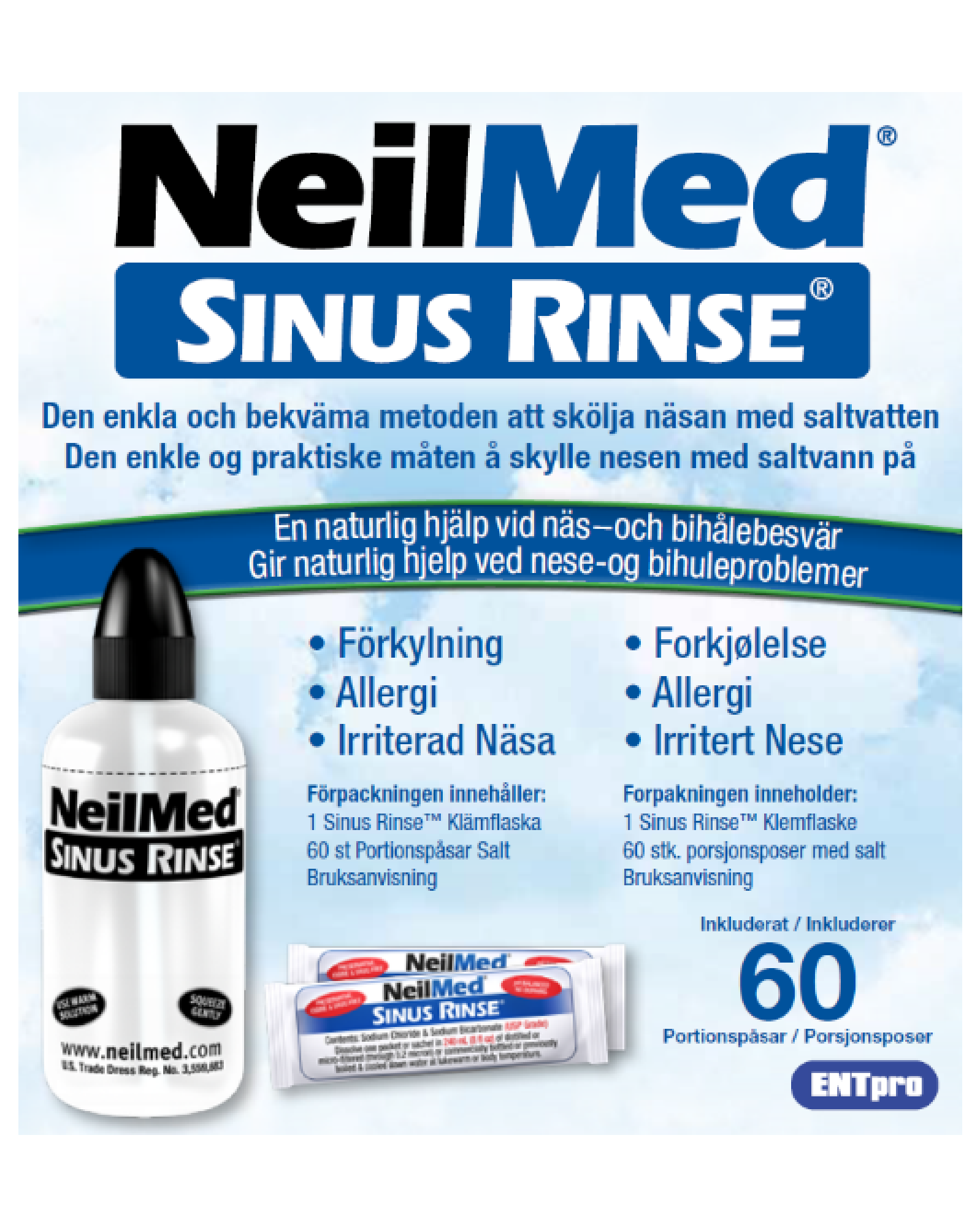 NeilMed Sinus Rinse neseskyller og 60 poser salt 1 sett - Apotek 1