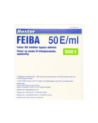 Feiba Pulver og væske til infusjonsvæske, oppløsning 50 E/ml 1 sett ...
