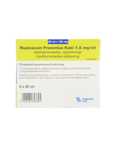 Ropivacain Fresenius Kabi Injeksjonsvæske, oppløsning 7,5 mg/ml 5x20 ml ...