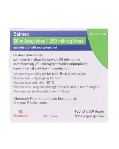 Salmex 50 mikrog/dose+250 mikrog/dose inhalasjonspulver, dosedispensert ...