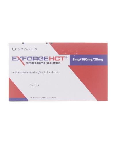 Exforge HCT Tablett, filmdrasjert 5 mg/160 mg/25 mg 98stk - Apotek 1