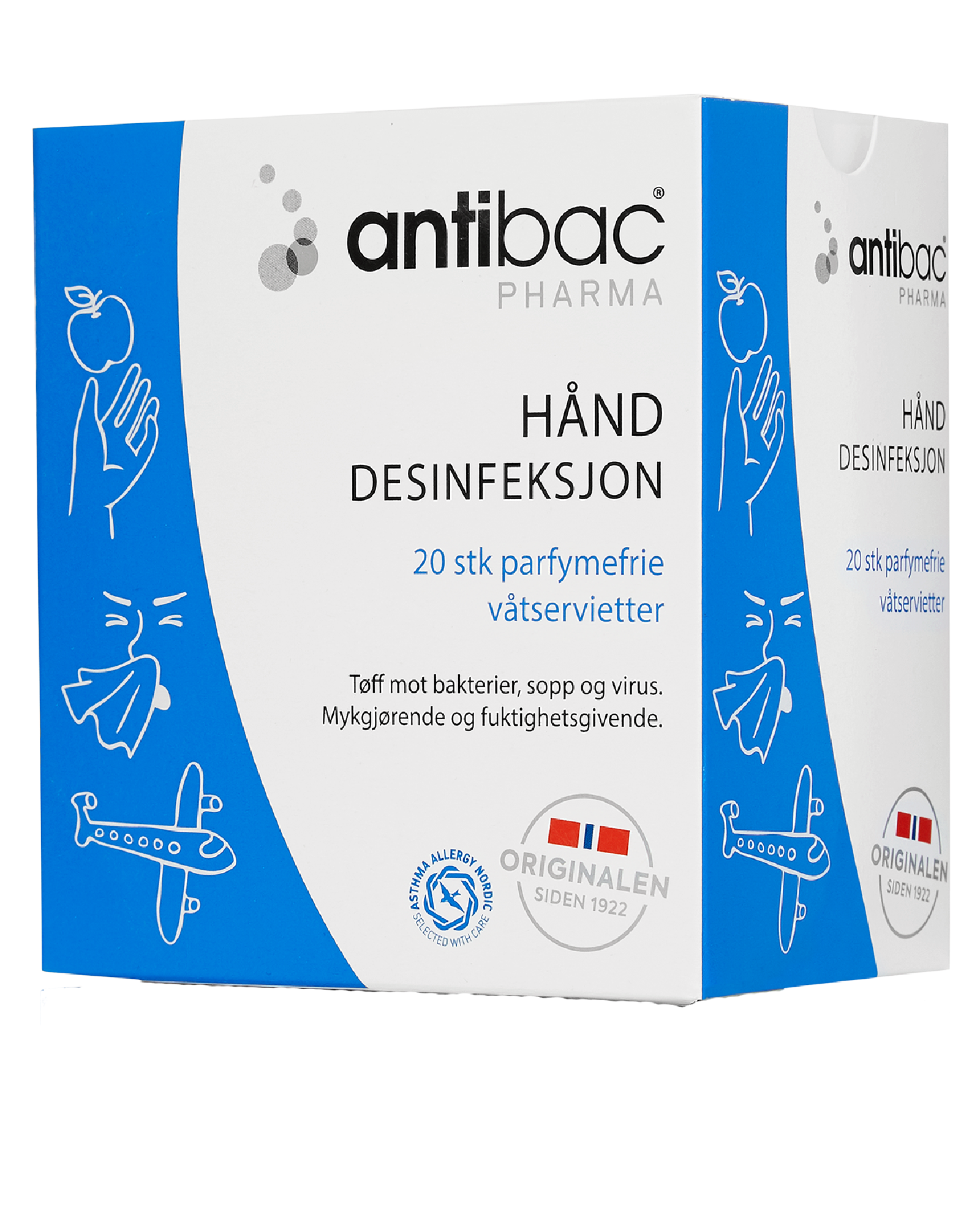 Antibac Pharma 85% hånddesinfeksjon våtservietter 20 stk - Apotek 1