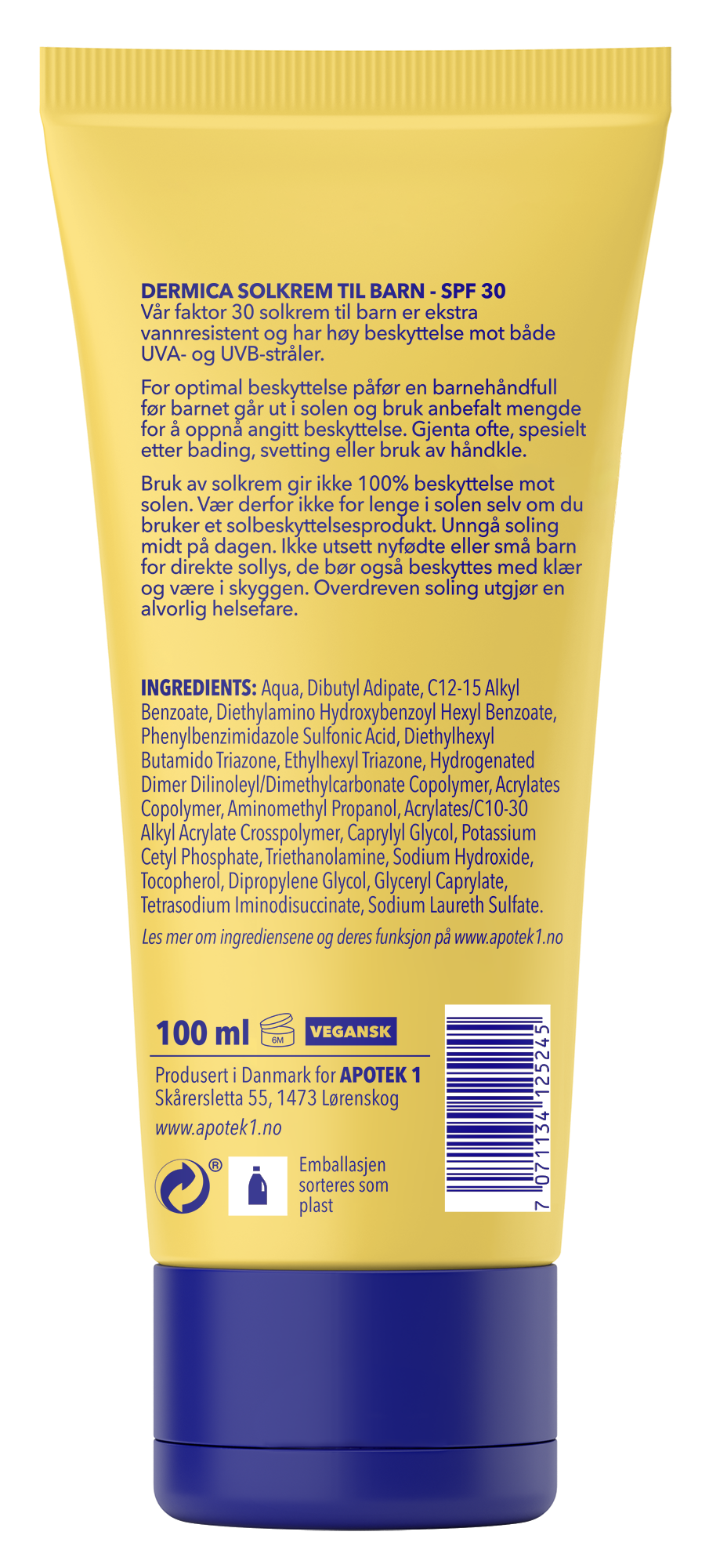 Dermica solkrem til barn SPF30 100 ml - Apotek 1