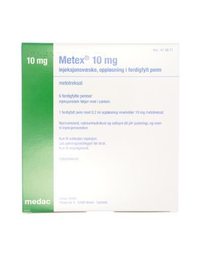 Metex Injeksjonsvæske, oppløsning i ferdigfylt penn 10 mg 6x0,2 ml ...