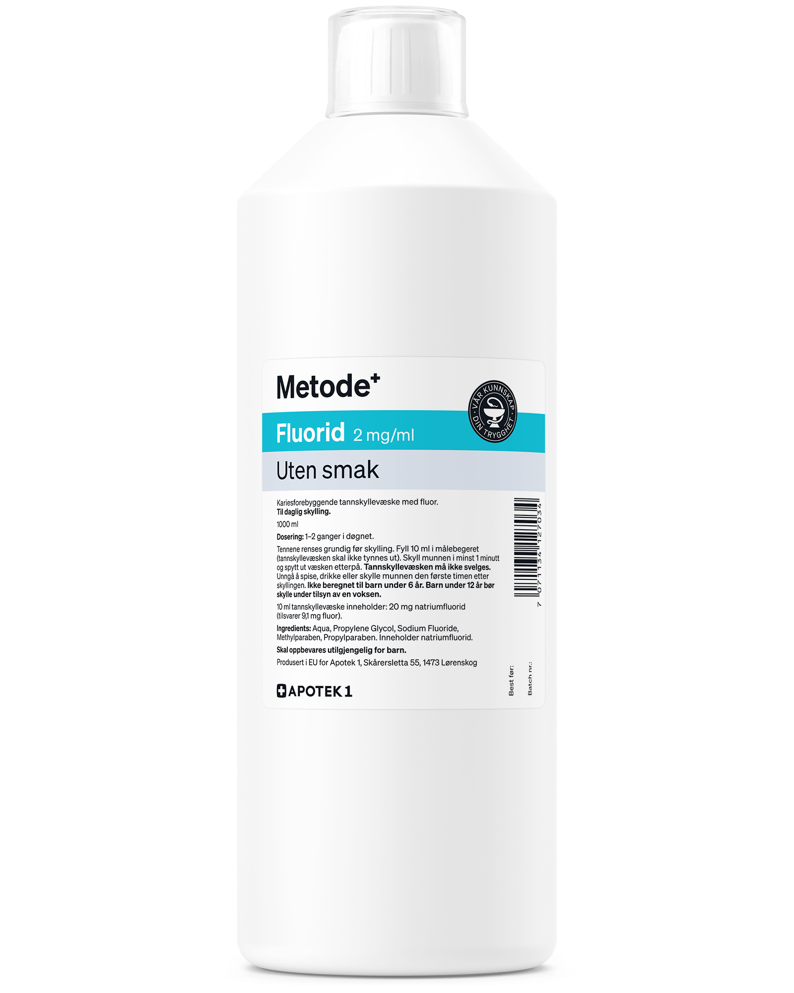Metode Fluorid Tannskyll 2 Mg ml Uten Smak 1000 Ml Apotek 1