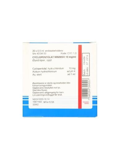 Cyclopentolat Minims Øyedråper, oppløsning 10 mg/ml 20x0,5 ml - Apotek 1