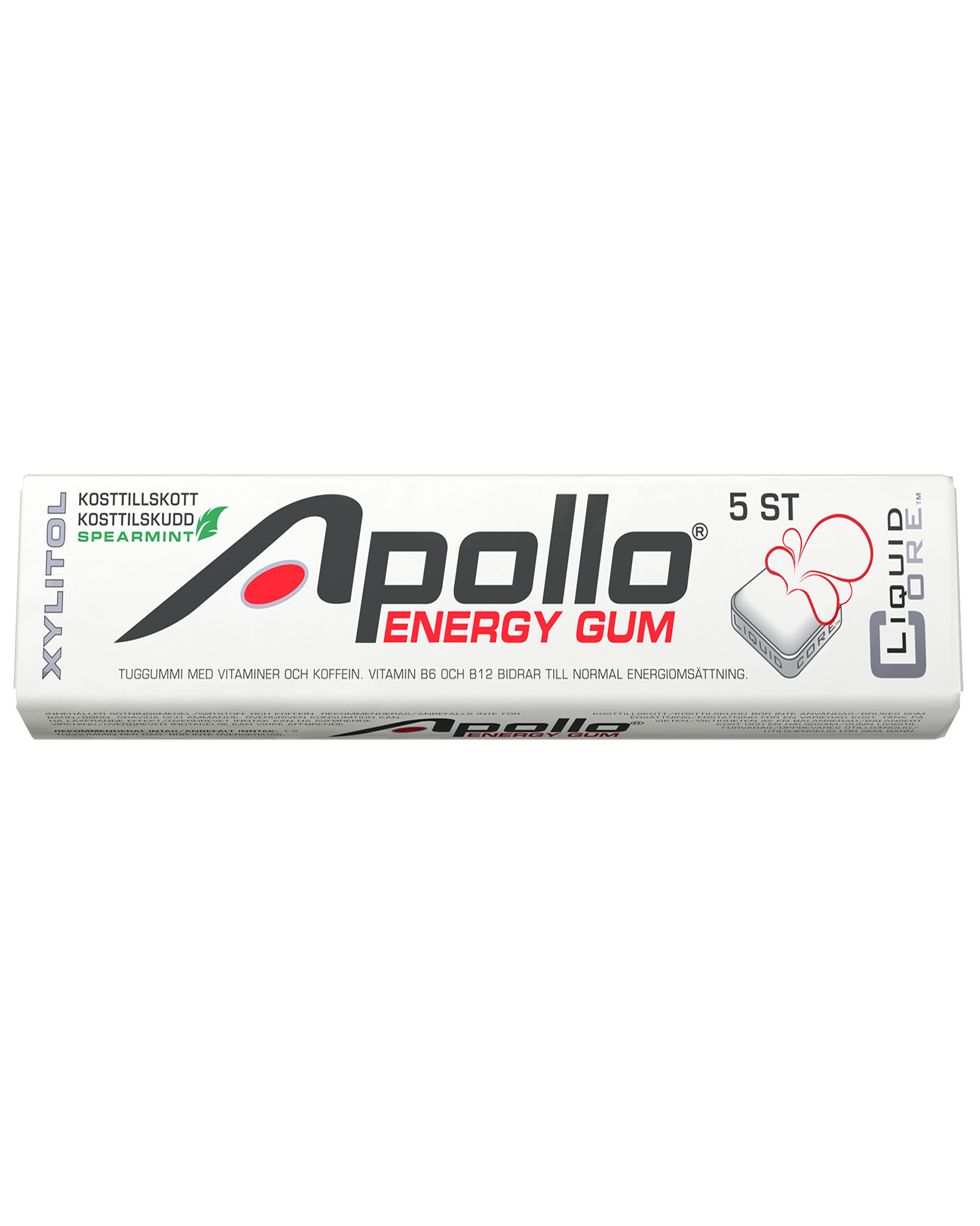 Apollo Energy Gum tyggegummi med smak av spearmint 5 stk - Apotek 1