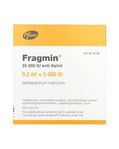 Fragmin 5000 IE anti-Xa/ml injeksjonsvæske, oppløsning 25x0,2 ml - Apotek 1