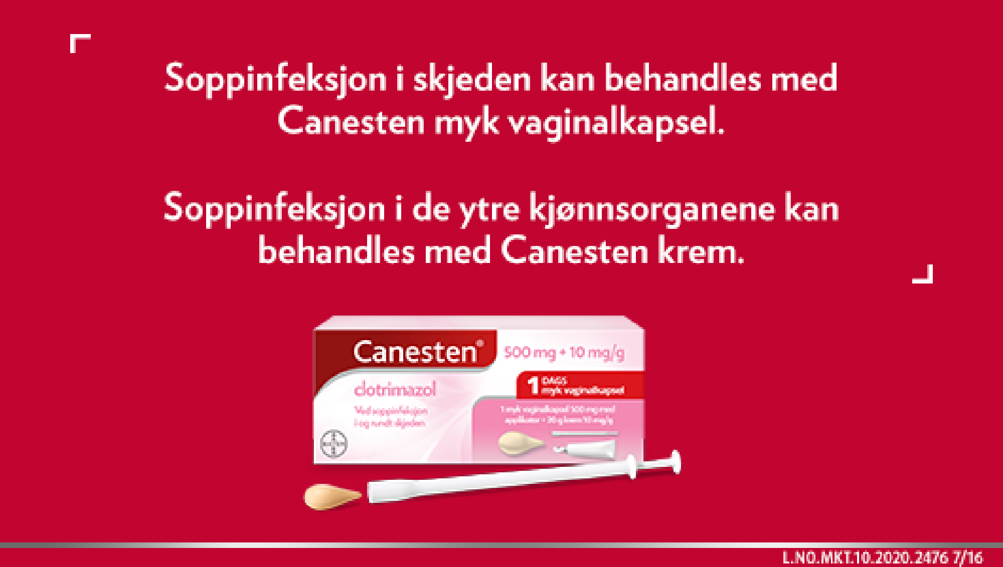 Canesten 500 mg myk vaginalkapsel og 10 mg/g krem 1stk+20g - Apotek 1