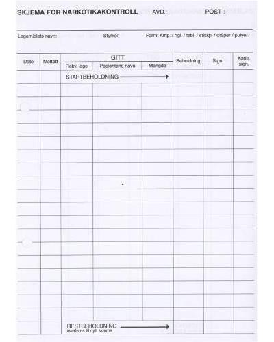 Narkotikabilag skjema A5 1blokk 1 stk - Apotek 1
