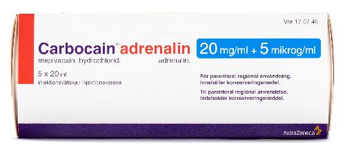 Carbocain 20mg+5mcg adrenalin injeksjon 5x20 mlhgl - Apotek 1