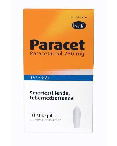 Paracet 250mg stikkpiller 18mndr-9år 10stk - Apotek 1